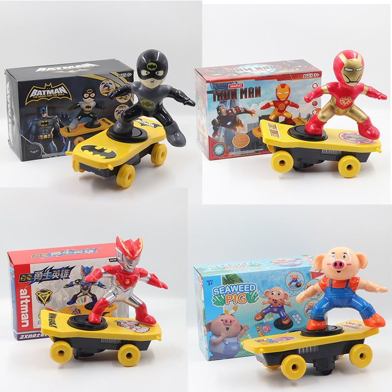 [Anime surroundings] 21cm Spider-Man Iron Man scooter stunt rotating ...