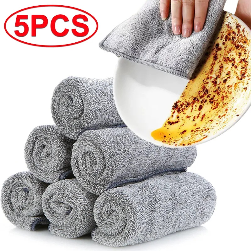 1/3/5Pcs Bamboo Charcoal Cleaning Rags/Microfiber Thicken Wiping Towel ...