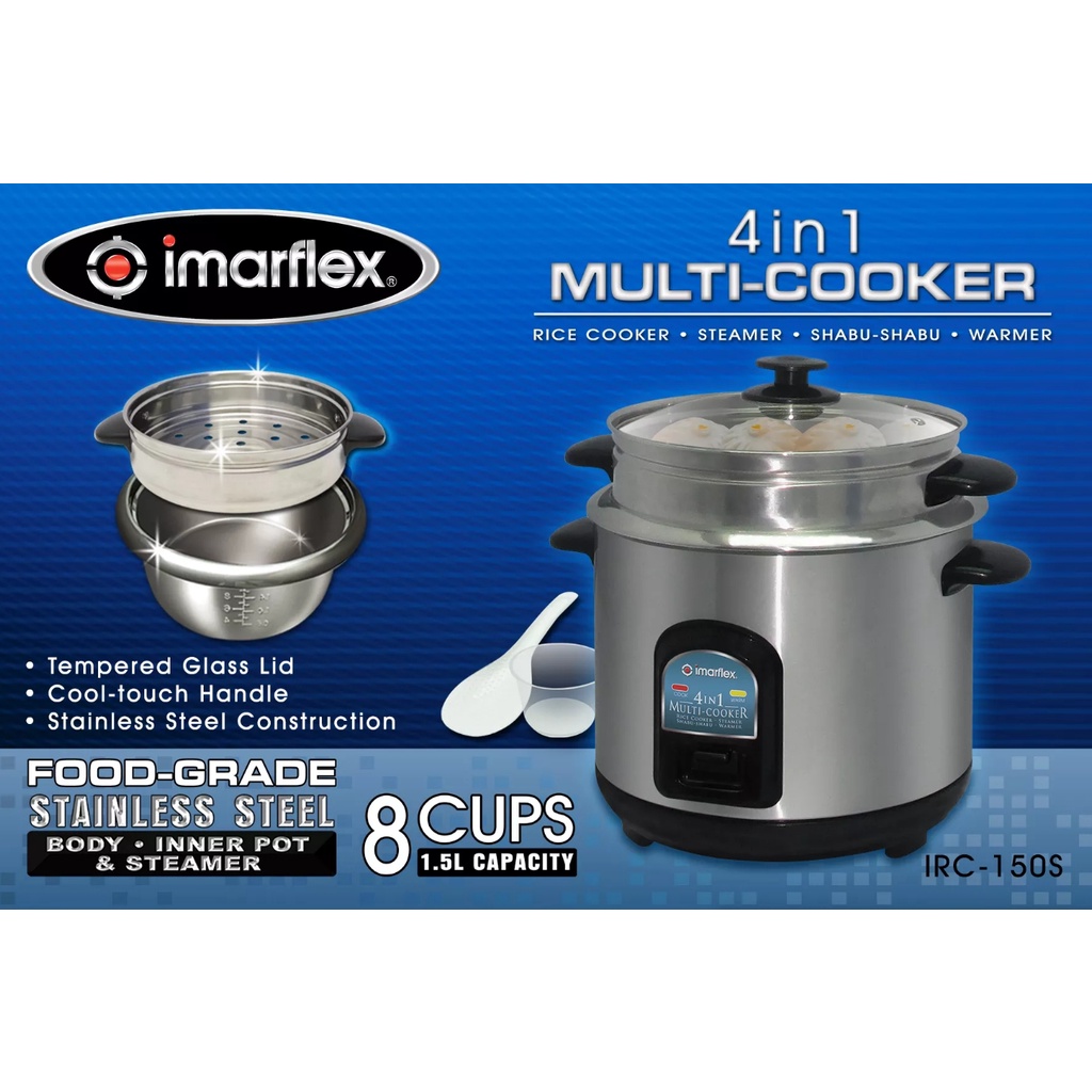 Imarflex Rice Cooker 1.5L 4 in 1 Multi-Cooker / Stainless Steel Body ...