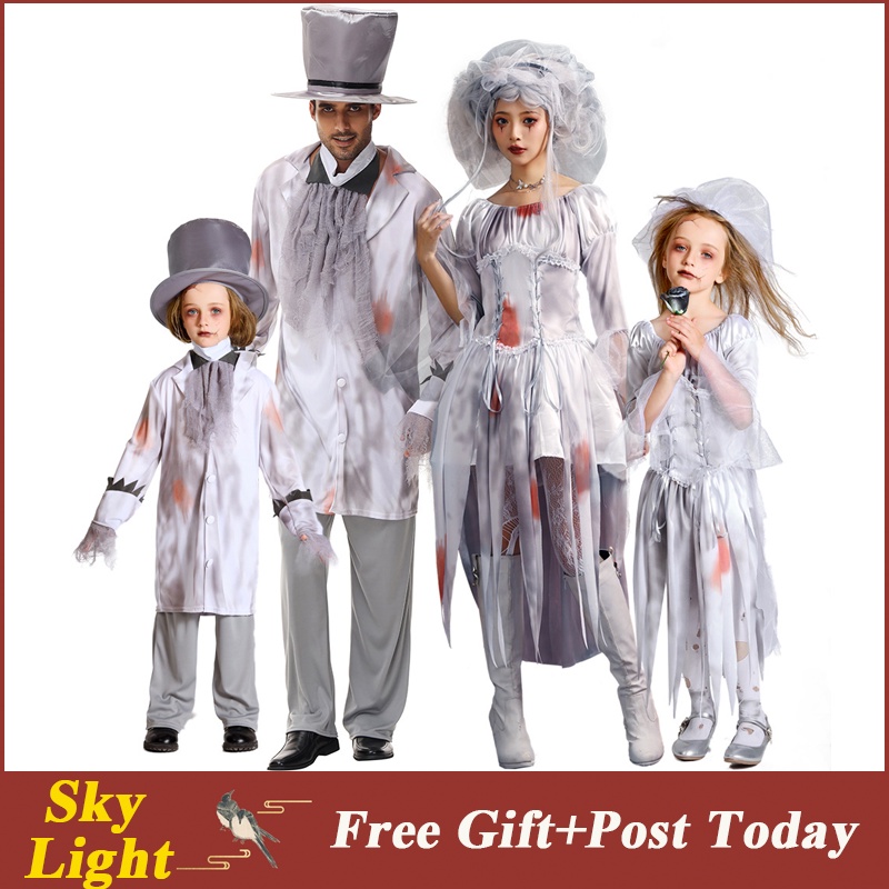Horror Ghost Bride Costume Cosplay White Dress For Kids Girl Adult ...