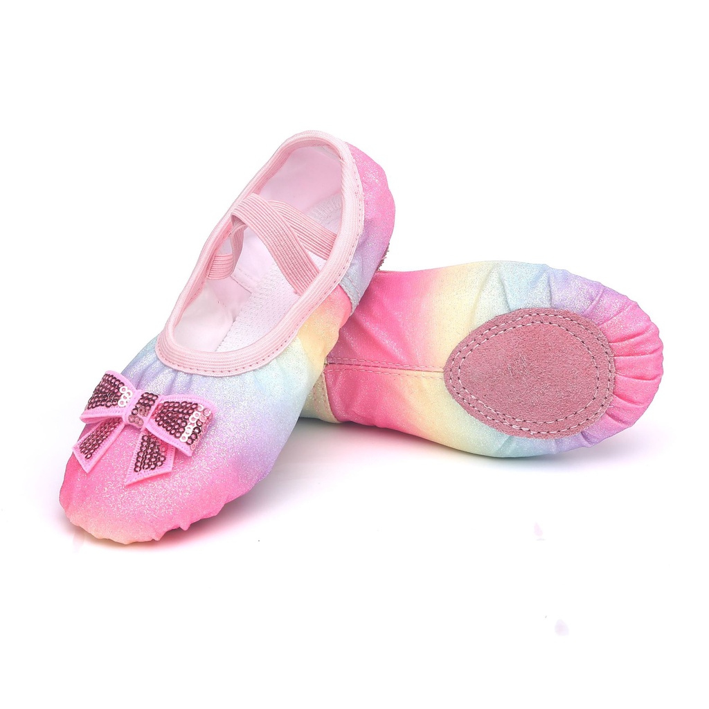 Girls Ballet Shoes Rainbow Gradient Color Dance Shoes Soft Sole ...