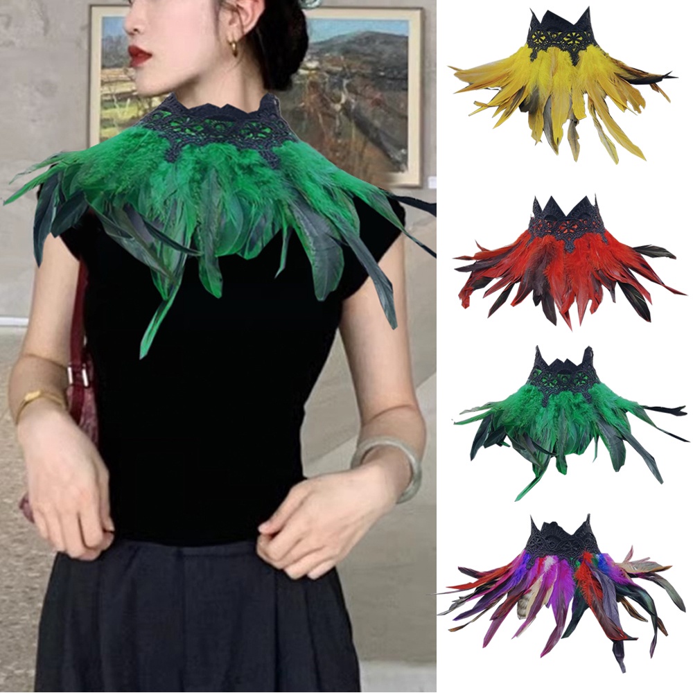 Women Cape Shawl False Collar Natural Feather Sexy Cosplay Party Dress ...