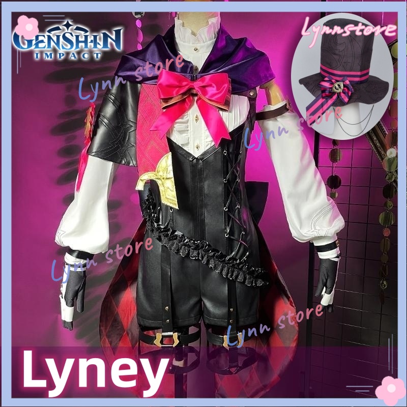 Genshin Impact Fontaine Character Lyney Cosplay Costume+Hat+Wig Full ...
