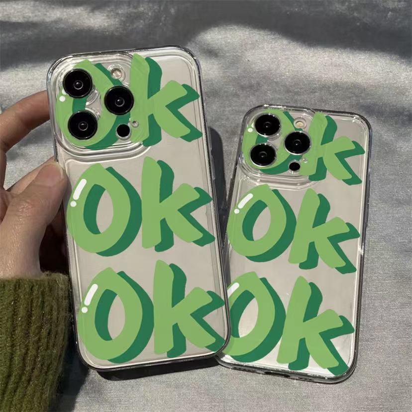 Green Letters OK Phone Case Compatible for iPhone 15 14 13 12 Pro Max ...