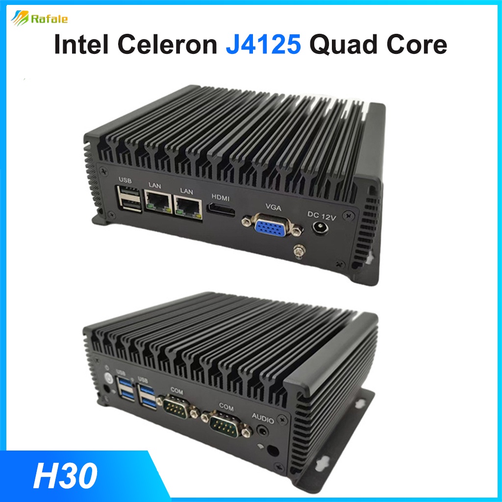Fanless Industrial Computer Intel Celeron J4125 Mini PC VGA HDMI 2 LAN ...
