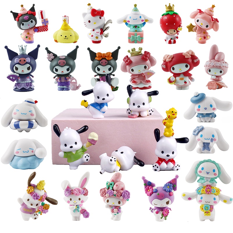 Sanrio Action Figure Kuromi Hello Kitty Melody Pochacco Cinnamoroll Figures Model DIY Decoration ...