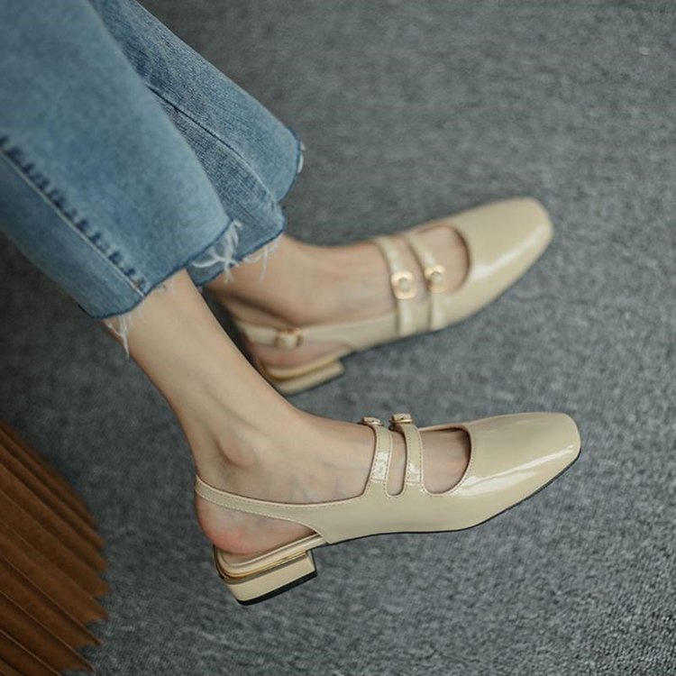 One-line Buckle Low Heel Shoes Fashionable Back Hollow Toe-Covered ...