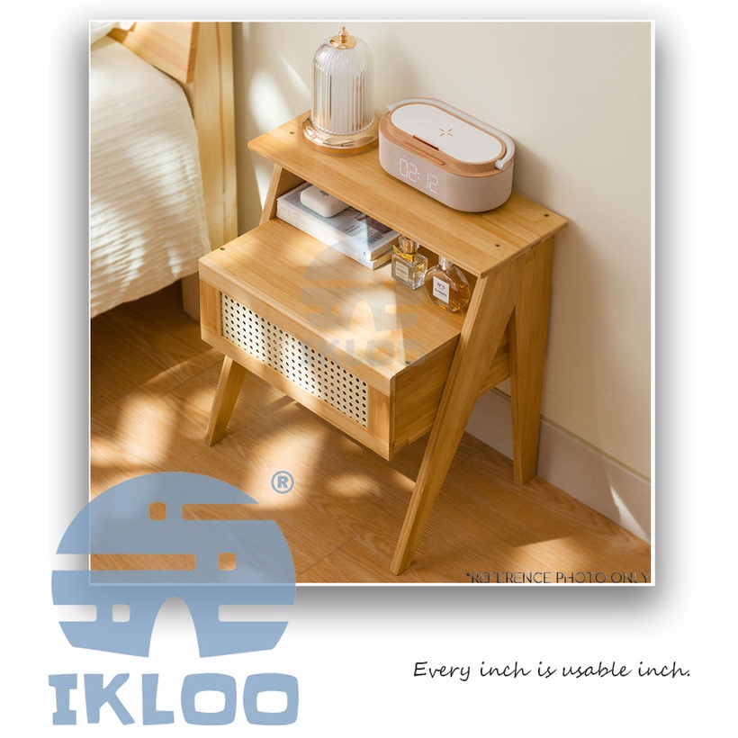 Ikloo Scandinavian Minimalist bedside table rattan Drawer side table 43*31*50cm | Shopee Philippines