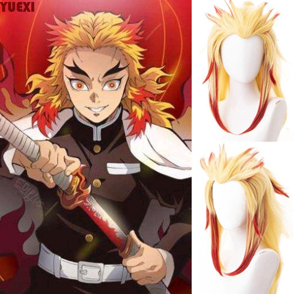 YUEXI Rengoku Kyoujurou Cosplay Wig, Synthetic Yellow Demon Slayer Wig ...
