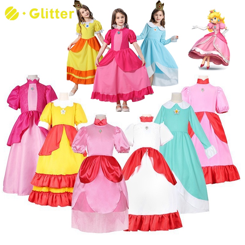 Super Mario Peach Princess Dress for kids Girl Pink Peach Costume for ...