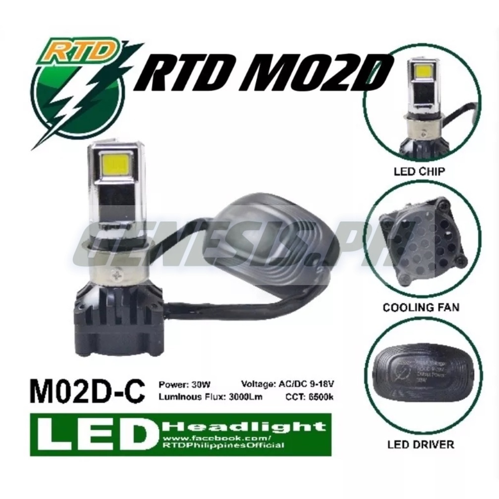 Genesis RTD Motorcycle MO2D LED Headlight 30W 3LED Head Light White ...