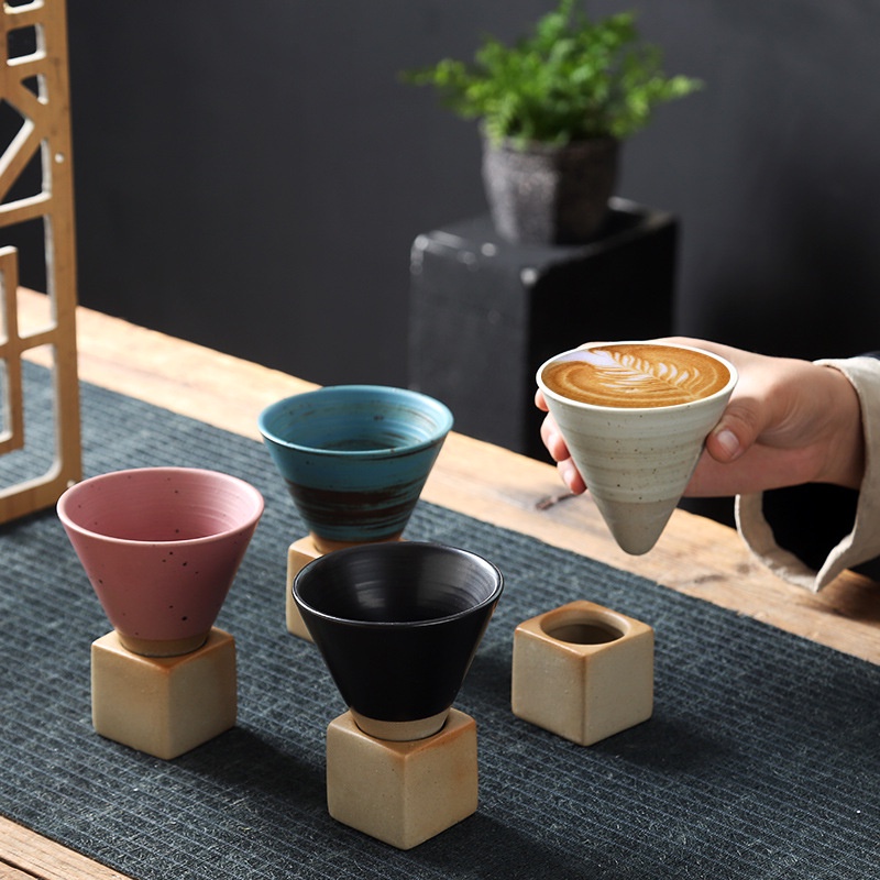 24K Japanese Style Ceramic Cone-Shaped Coffee Cup with Cube Base K474 ...