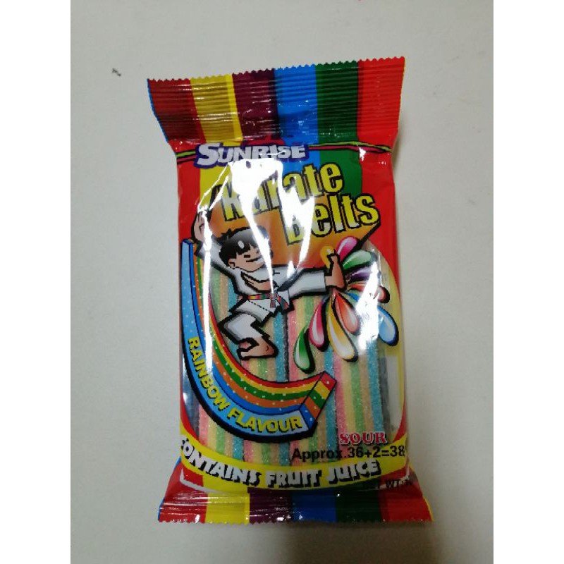 Sunrise Karate Belt Rainbow Strawberry Sour straw cola 38pcs | Shopee ...