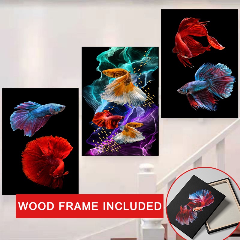 (With Frame) Nordic Tropical Koi Fish Poster Colorful Koi Fish Canvas ...