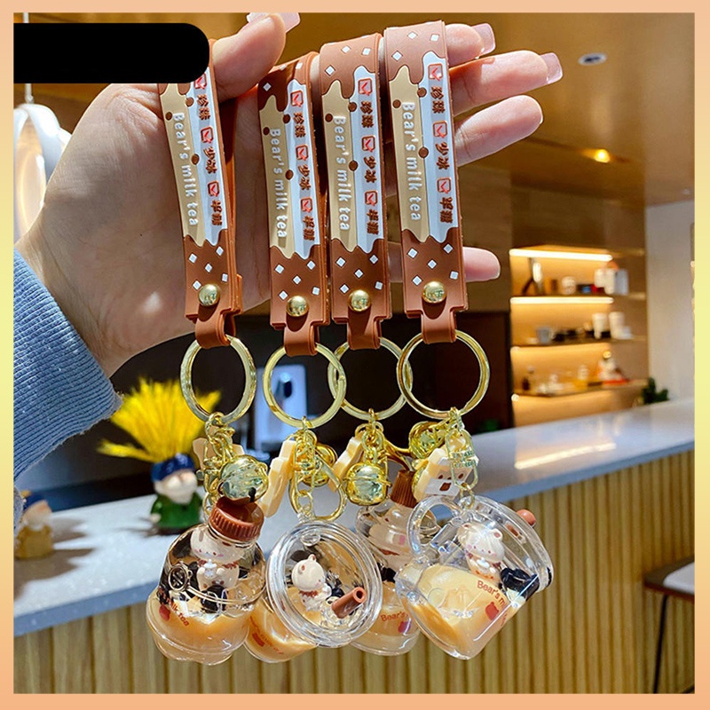 Cartoon Oil Floating Liquid Quicksand Bottle Pearl Milk Tea Bear Key ...