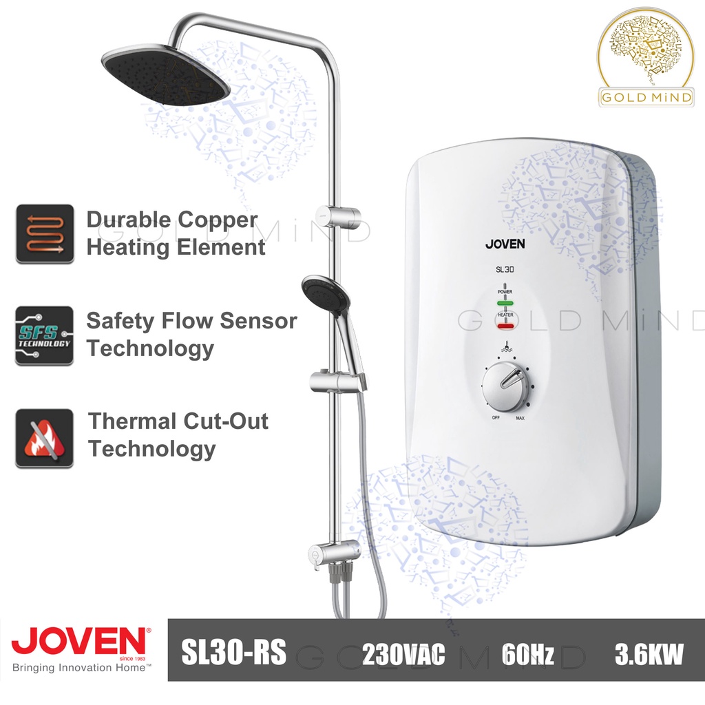 Joven Instant Hot Shower Heater Single Point w/ Rain Shower and Telephone Head (3.3KW-3.6KW ...