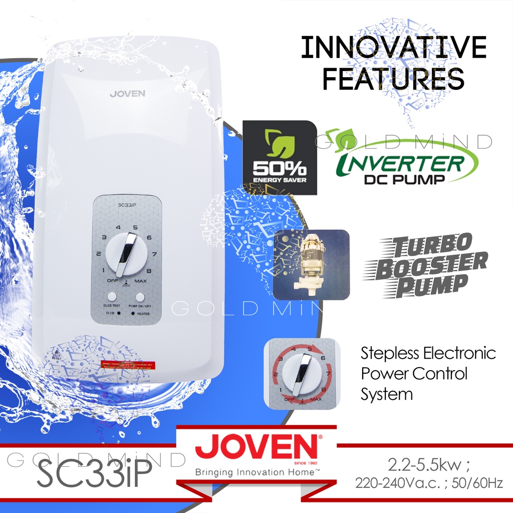 Joven Shower Heater w/ Built:In Booster Pump DC Inverter 50% Energy ...