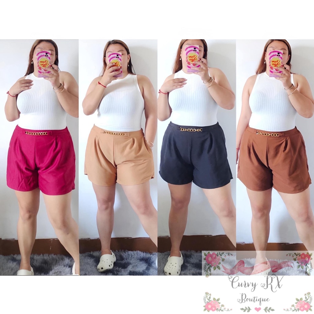 Plus Size Garterize Dyosa Plain Shorts with Chain and Side Pockets ...