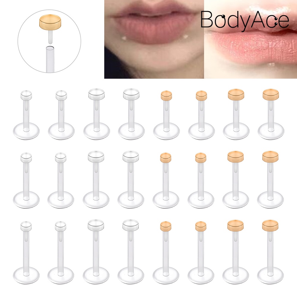 Bodyace 1Pc 6/8/10mm Lip Piercings 16G Acrylic Labret Piercings Flat Round Ear Studs Invisible ...
