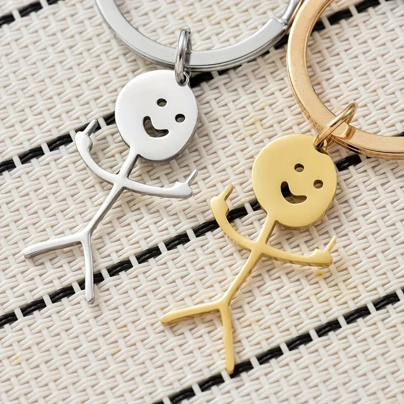 Creative Doodle Graffiti Keychain Simple Solid Color Metal Stickman Key ...