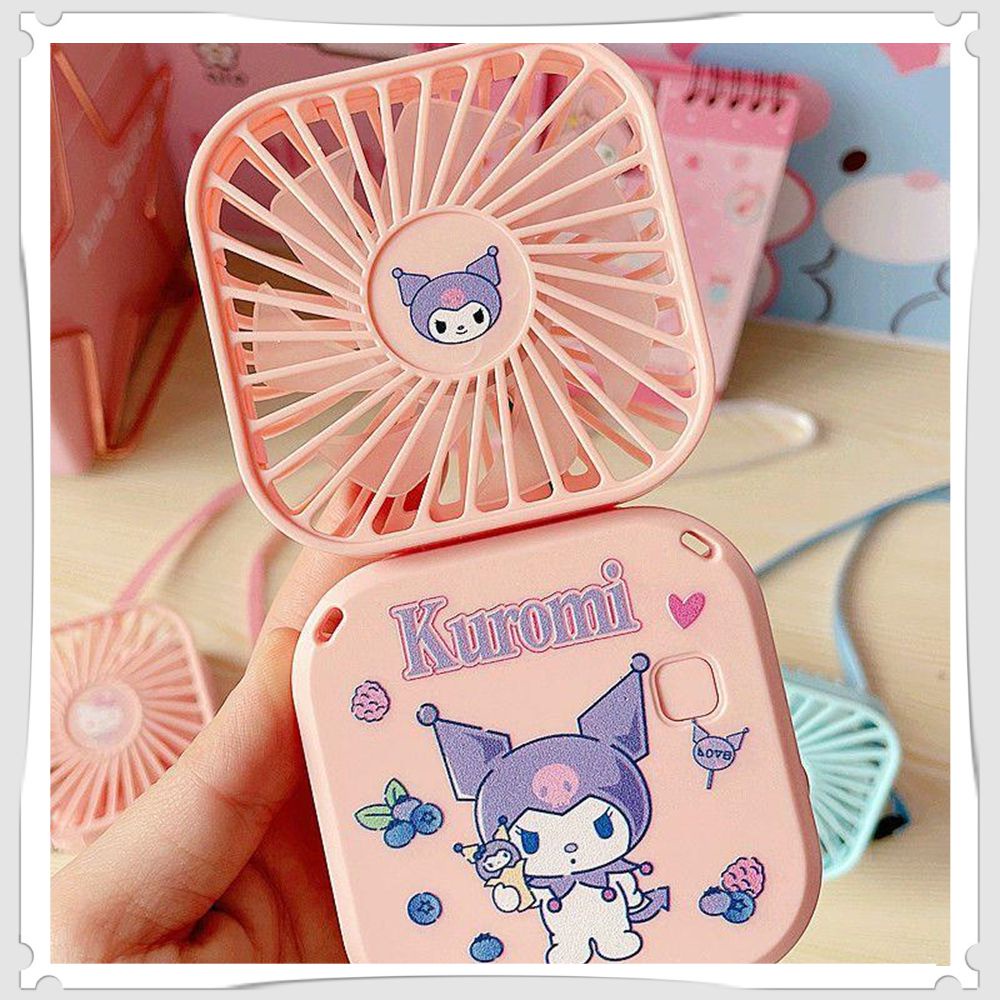 Cartoon Kuromi Hanging Neck Small Electric Fan Usb Rechargeable Fan