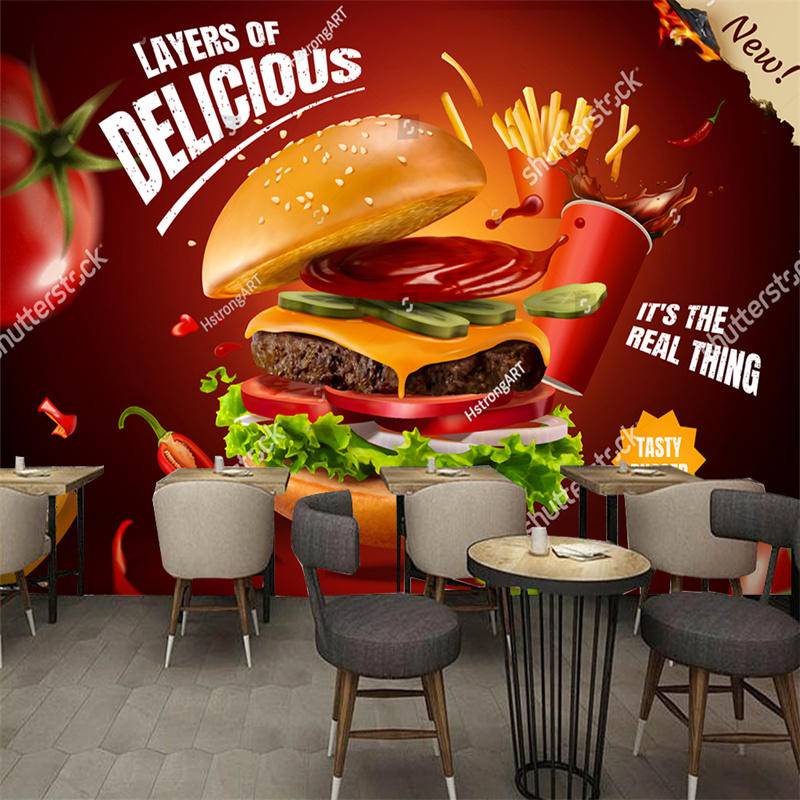 Custom Burger French Fries Cola Mural 3D Fast Food Restaurant ...