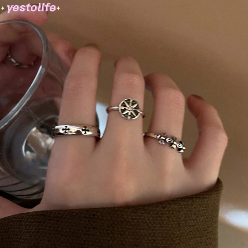 [Y] Vintage Cross Ring Design Sense Open Mouth Ring Fashion Personality ...