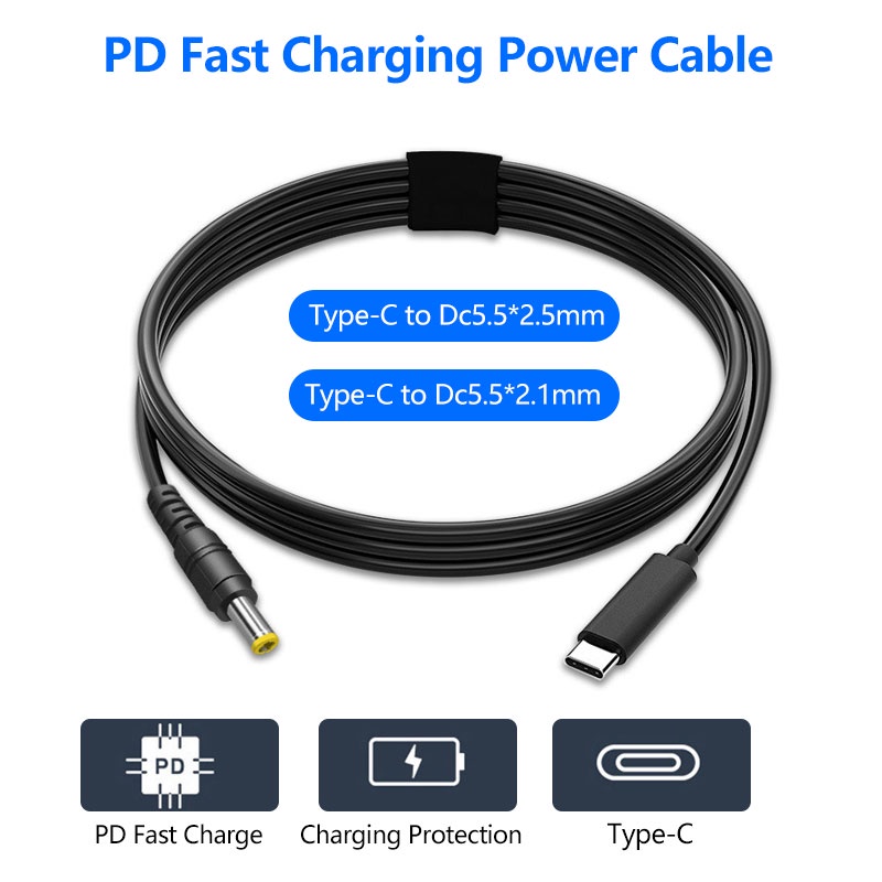PD65W 20V USB Type C to DC5525 DC5521 PD Fast Charging Power Cable For ...