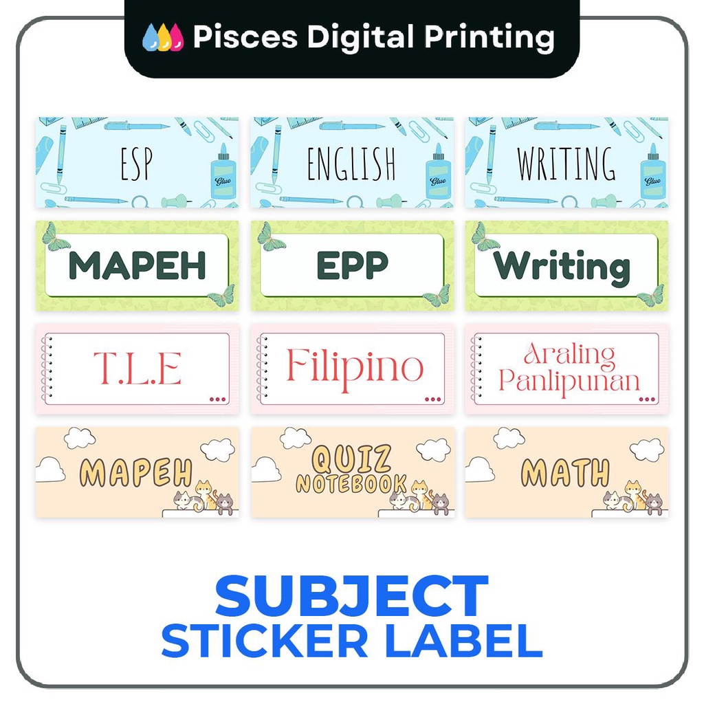 [PDP] Subject Sticker Label | 10PCS / Set | For Student's Notebook ...