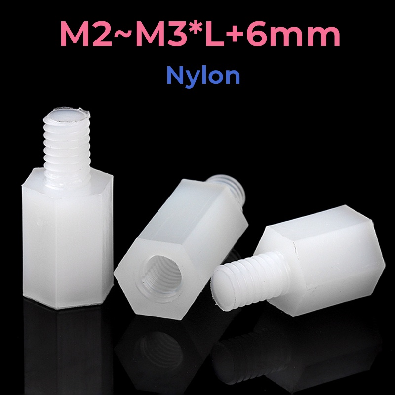 White Nylon Standoff Spacer M2 M2.5 M3*L+6mm Male To Female Plastic ...