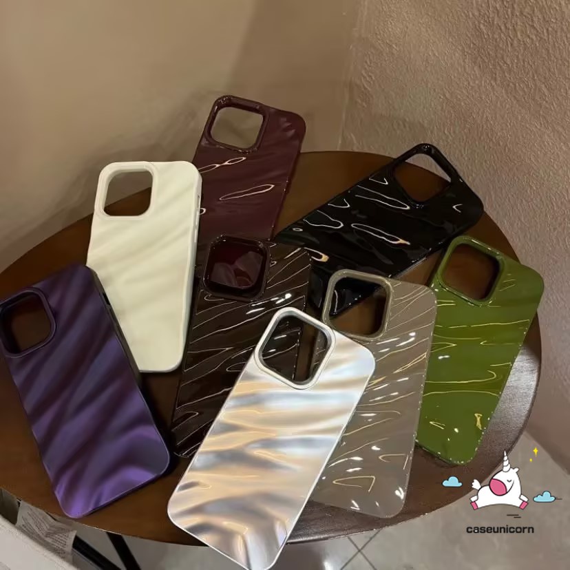 Luxury Dreamy Pleats Simple Solid Color Glossy Case Compatible For ...