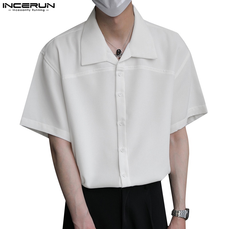 INCERUN Men's Texture Split Design Short Sleeve Shirt | Shopee Philippines