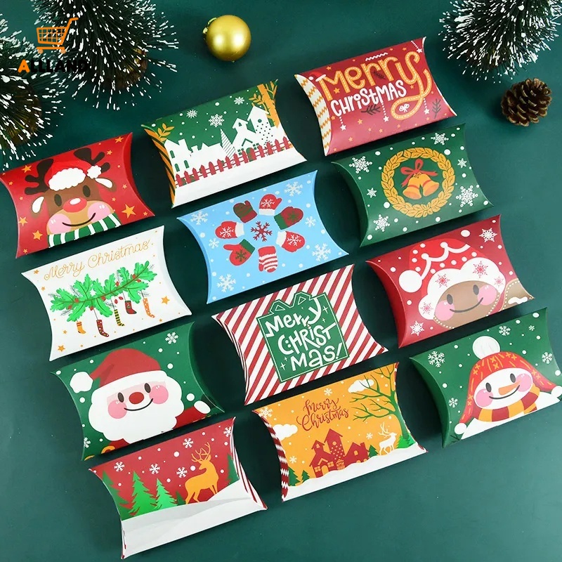 10/12Pcs Merry Christmas Kraft Paper Candy Boxes/ Cute Cartoon Santa ...