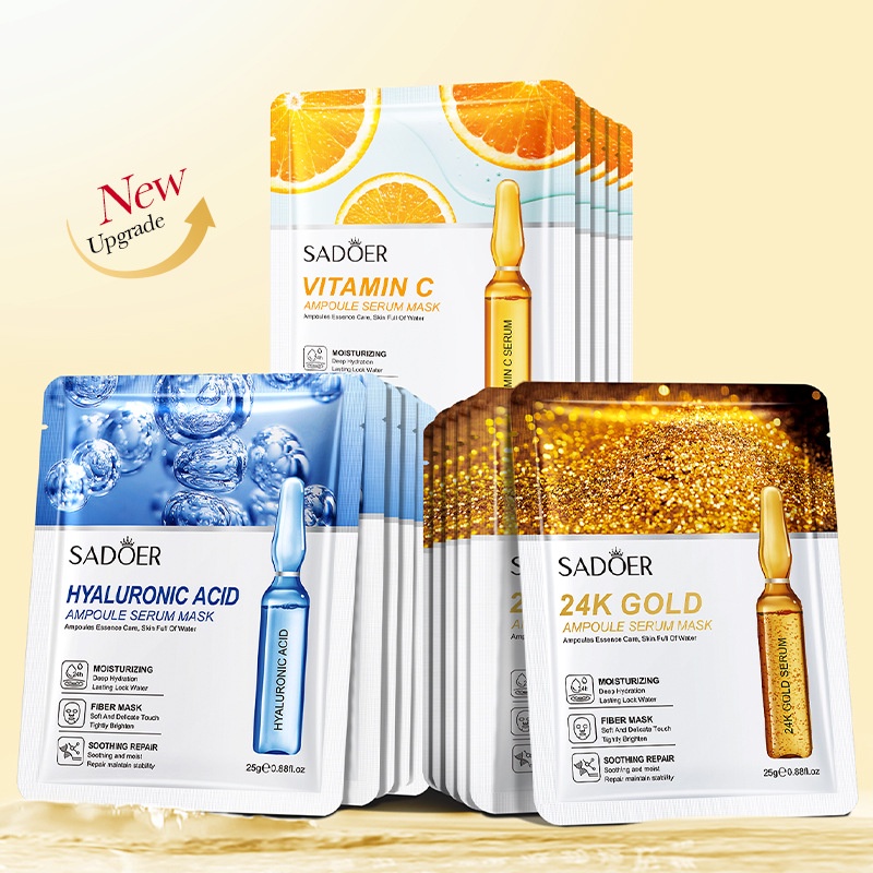 SADEOR 24K Gold/ Hyaluronic Acid/ Vitamin C Ampoule Serum Fac ial Mask ...