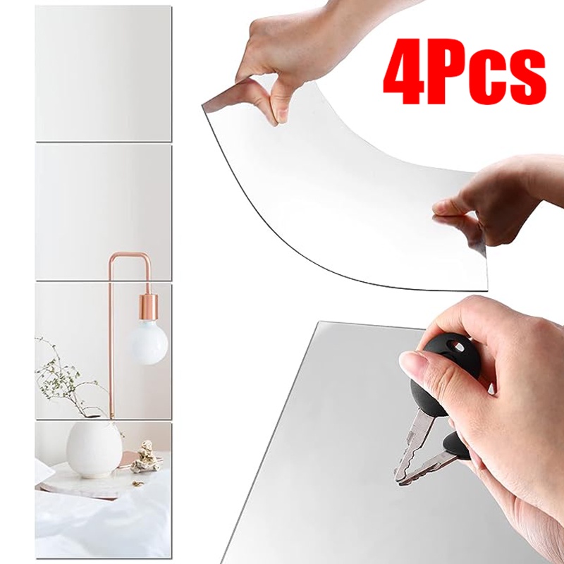 4Pcs Self Adhesive Acrylic Mirrors/Flexible Non-Glass Mirror Stickers ...