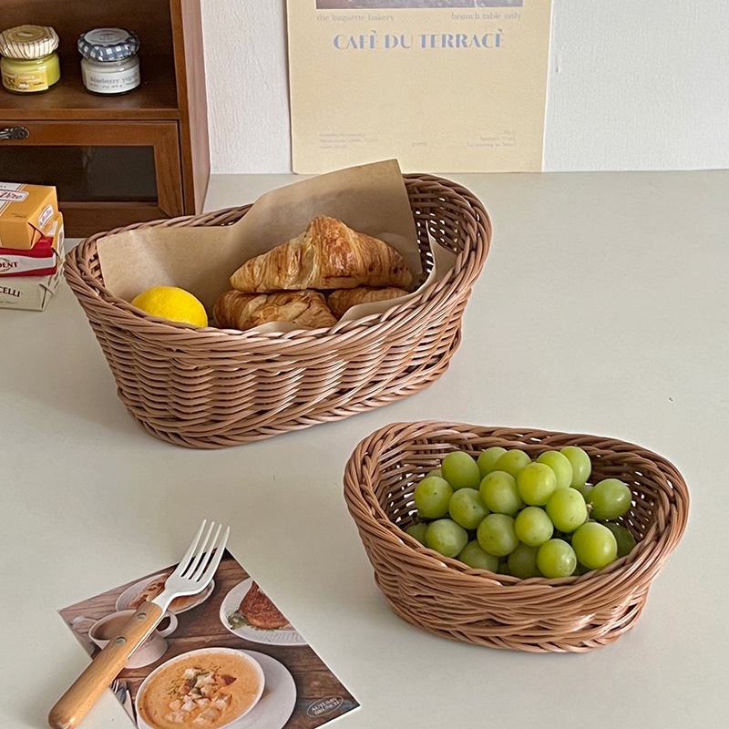 HERA Mini Imitation Rattan Basket Tray Plates Serving Tray Fruit Basket ...