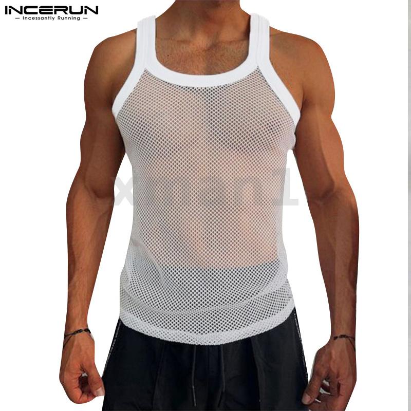 XMAN Men Vintage Solid Color Sleeveless Cutout Mesh Tanks | Shopee ...