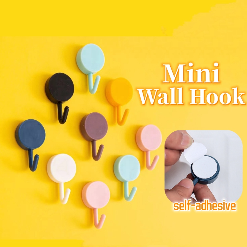 (1 PCS) Mini Round Cute Seamless Wall Hook Free Punch Wall Sticker ...