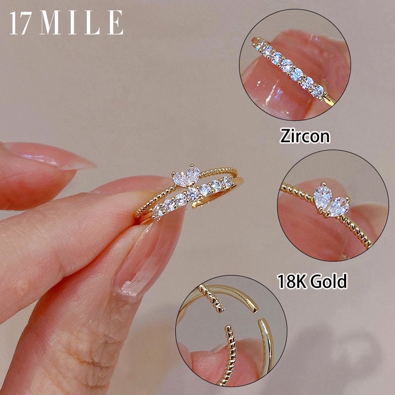 18K Gold Heart Zircon Rings Set Fashion Crystal Engagement Ring for Woman Accessories Jewelry ...