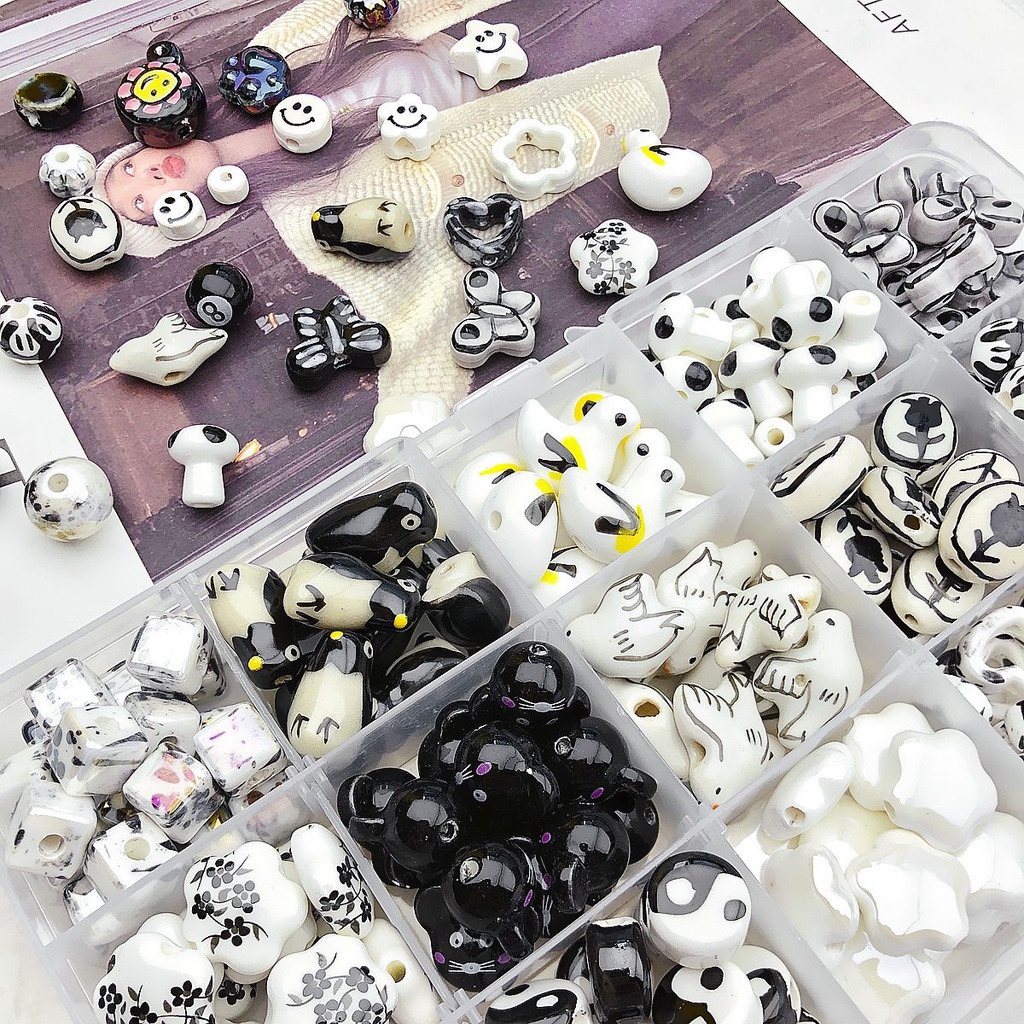 5pcs Ceramic Cute Bear Square Flower Cat Claw Beads for DIY Handmade ...