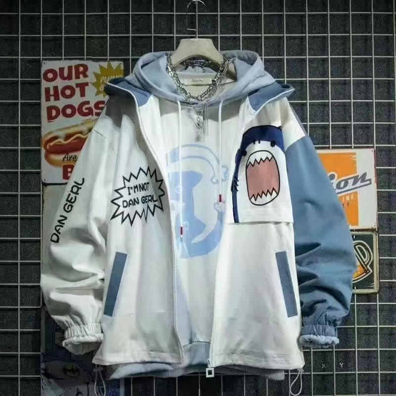 Ready stock！Hong Kong Style Shark Jacket Casual Ins Hooded Male Cat ...