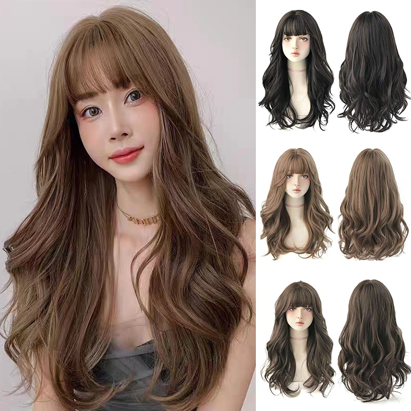 Female Long Curly Synthetic Wig Women Fashion Realistic Big Wave Natural Fluffy Hiar Air Bangs ...