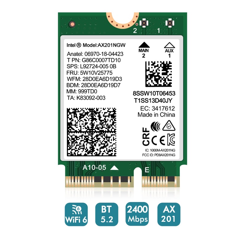 WiFi 6 Wireless Card Intel AX201 NGW M.2: CNVio2, Bluetooth 5.2 ...