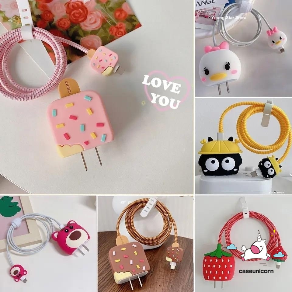 Cartoon Ice Cream 4 in 1 Cable Protector Case Compatible For Apple ...