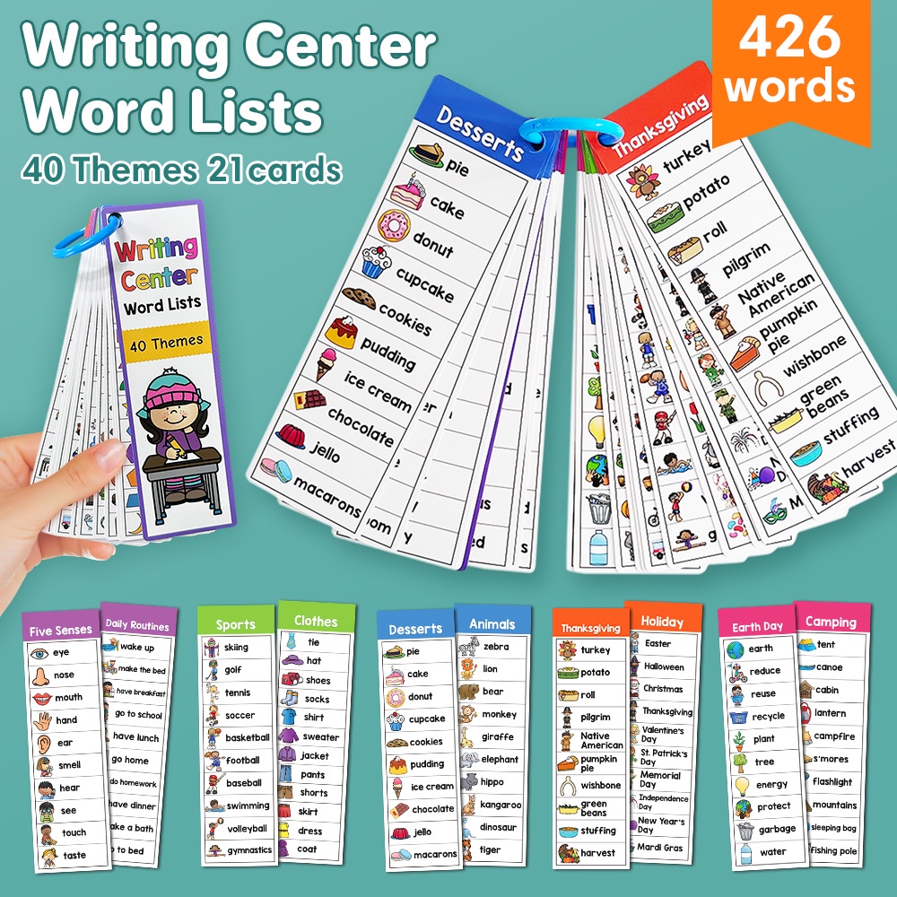 40Themes Writing Center Word Lists Cards 426Sight Words Vocabulary ...