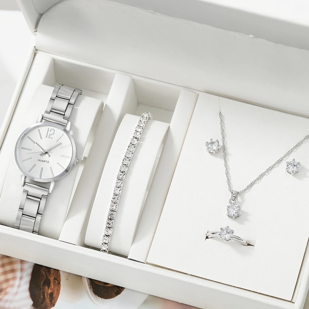 5 Piece Women Watch Gift Set with Bracelet Necklace Earrings Rings with ...