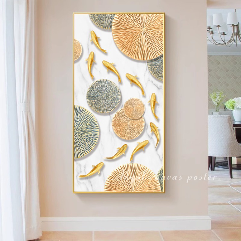 Chinese Style Nine Fish Chart Canvas Poster Home Decoration Living Room ...