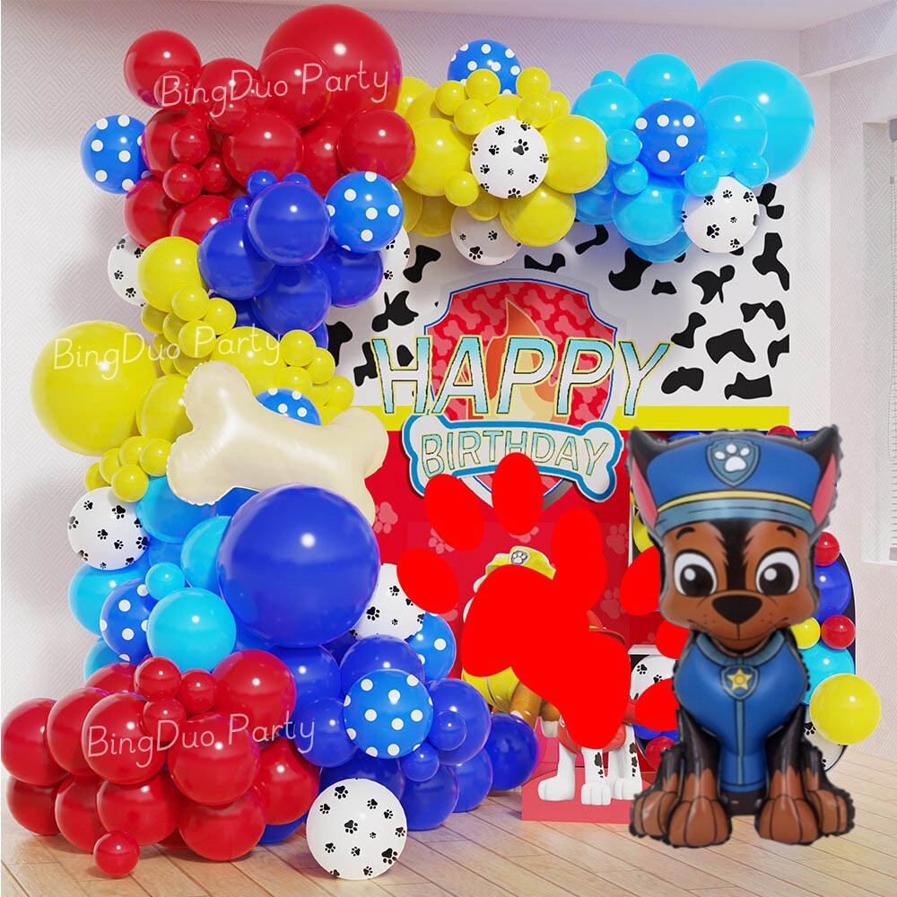 86/87pcs Paw Patrol Chase Balloons Garland Arch Kit 32inch Blue Number Dog Paw Latex Balloon ...