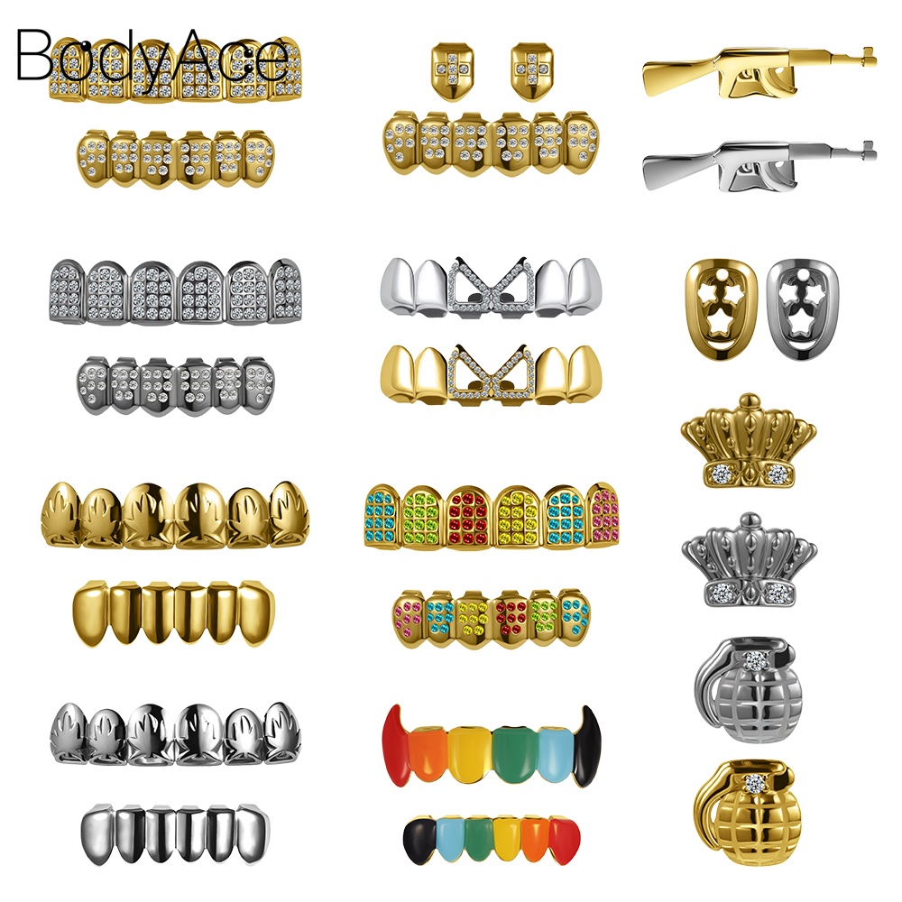 Bodyace Hip Hop Rapper Tooth Cap 18K Gold Plated Polished Teeth Grillz ...