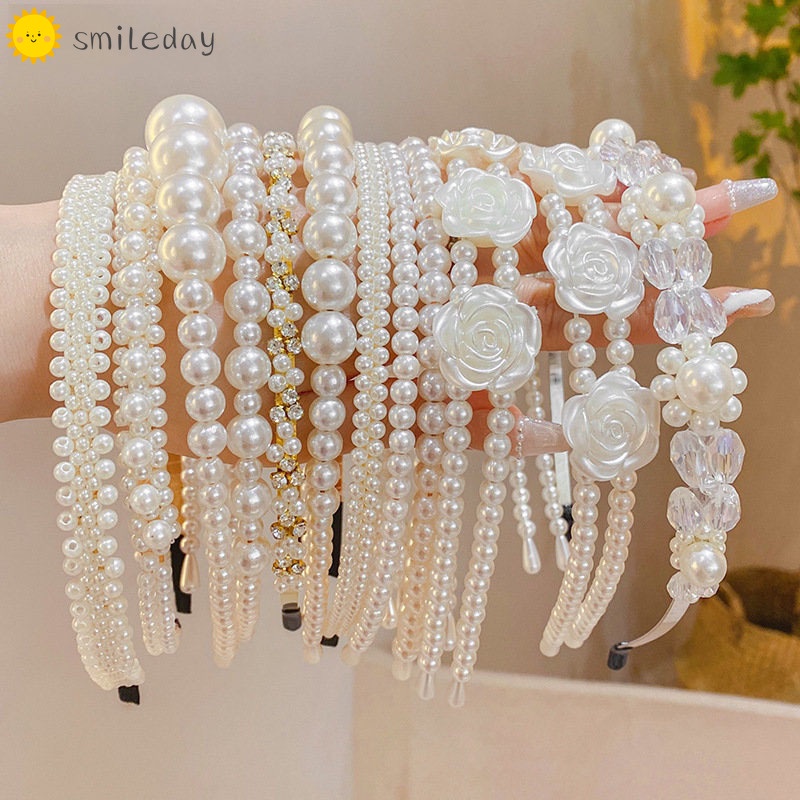 Luxury Pearl Flower Hair Band Crystal Gold Silver White Headbands for ...